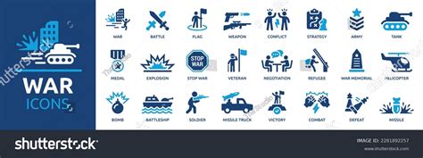 War Icon Set Containing Battle Weapon Stock Vector Royalty Free