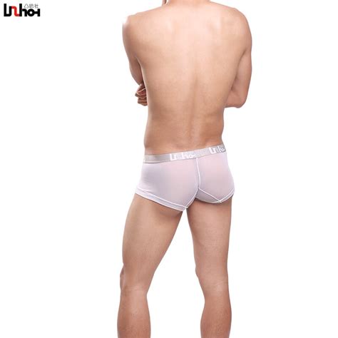 กางเกงบ๊อกเซอร์ชายซีทรูผ้าตาข่ายบางมีถุงนูนรูปตัว U ยั่วยวนได้เอวสูงระบายอากาศยั่วยวนแบบซีทรู