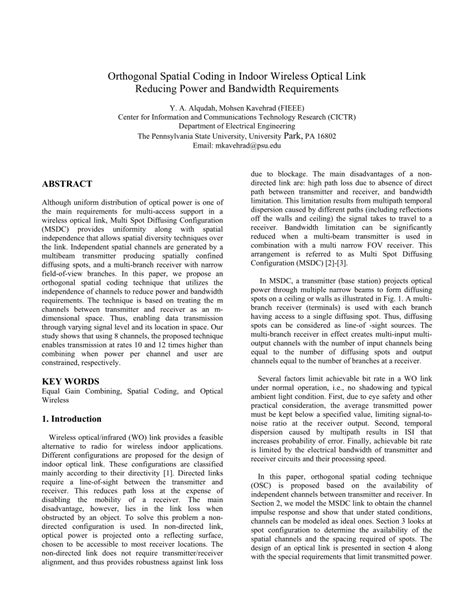 Pdf Orthogonal Spatial Coding In Indoor Wireless Optical Link