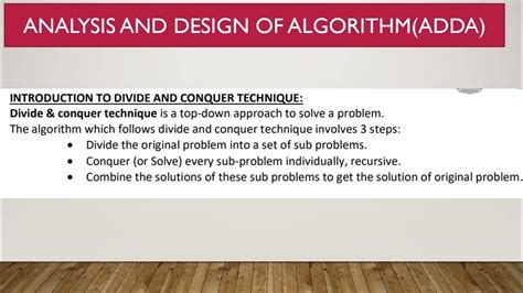 Divide And Conquer Technique Analysis Design And Algorithm Lecture