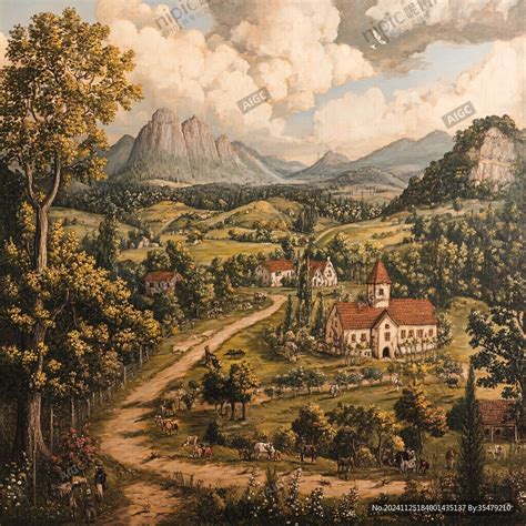 AI创作图欧式风景画 欧美风景油画画 欧美田园风光油画 高档复古风景油画 欧式风景油画 欧式油画风景 欧美风景油画 巨幅乡村风光 欧洲风景油画