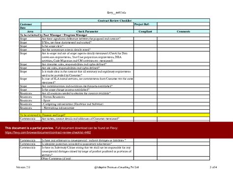 Contract Review Checklist Template Excel XLS