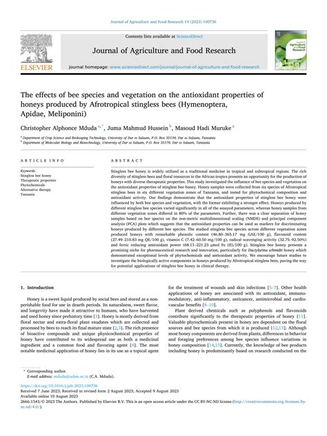 Pdf The Effects Of Bee Species And Vegetation On The Antioxidant