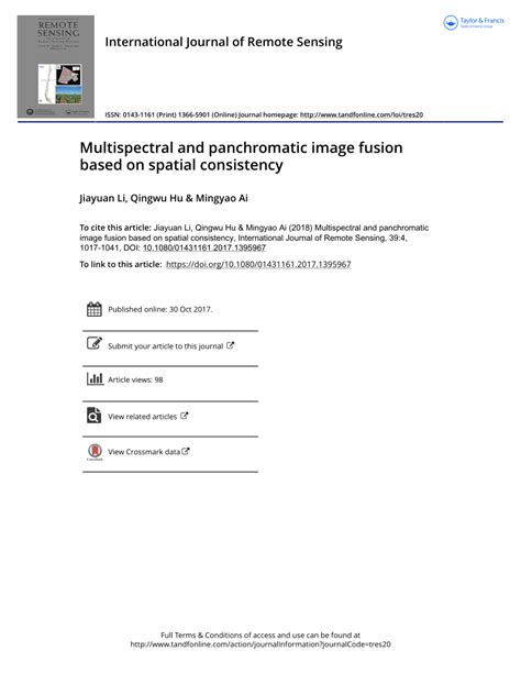 Pdf Multispectral And Panchromatic Image Fusion Based On Spatial Consistency