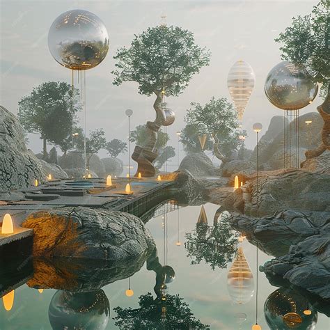 3d Rendered Surreal Photo With Floating Objects Or Dreamlike Scenarios