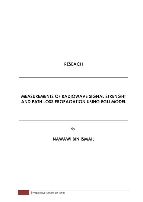 Pdf Radiowave Propagation Path Loss Measurements Signal Strenght And Path Loss · 1