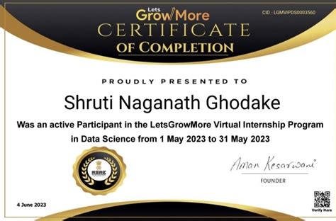 Shruti Ghodake On Linkedin Datascience Internship Thankyou