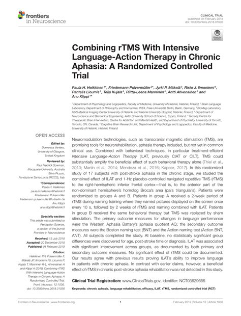 Pdf Combining Rtms With Intensive Language Action Therapy In Chronic