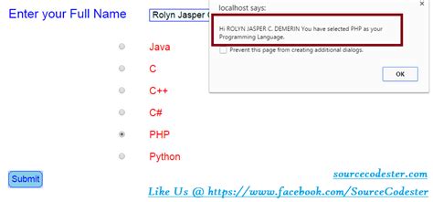 How To Use Textbox And Radio Buttons Using Javascript Sourcecodester