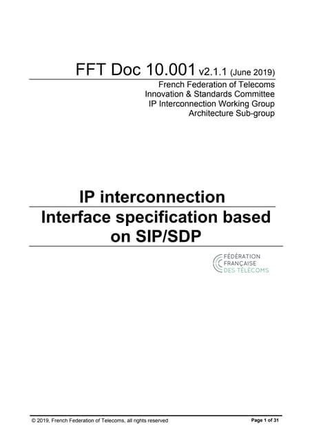 Version 2 1 1 Juin 2019 Interface Sip Fftélécoms Pour Interconnexion Voix Version Clean Pdf