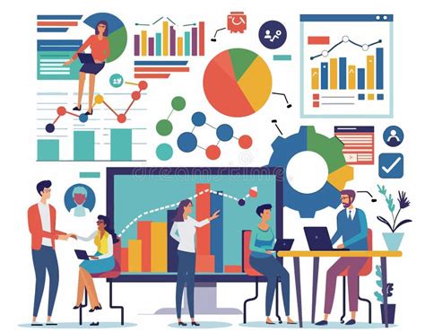 Team Analyzing Business Data Charts With Diverse Professionals And Colorful Graphs Stock