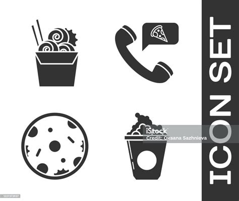 골판지 상자에 팝콘을 설정 종이 상자와 젓가락에 아시아 국수 피자와 음식 주문 피자 아이콘 벡터 0명에 대한 스톡 벡터 아트 및 기타 이미지 Istock