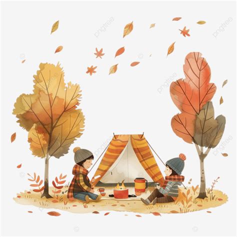 친구들과 함께 가을캠핑을 즐겨보세요 따뜻한 재미있는 캠핑 Png 일러스트 및 이미지 에 대한 무료 다운로드 Pngtree