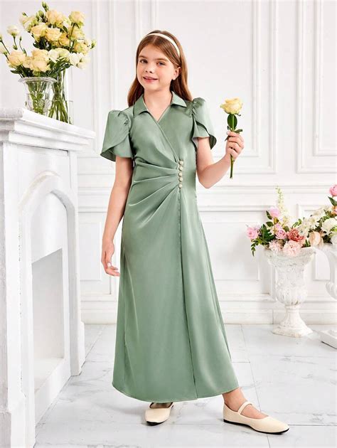 Tween Girls Uniform Academy Peter Pan Collar Petal Sleeve Pearl Decorated Midi Dress Shein Uk Tween Girls Uniform Academy Peter Pan Collar Petal Sleeve Pearl Decorated Midi Dress Shein Uk