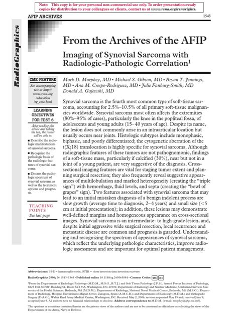 Synovial Sarcoma Pdf Sarcoma Magnetic Resonance Imaging
