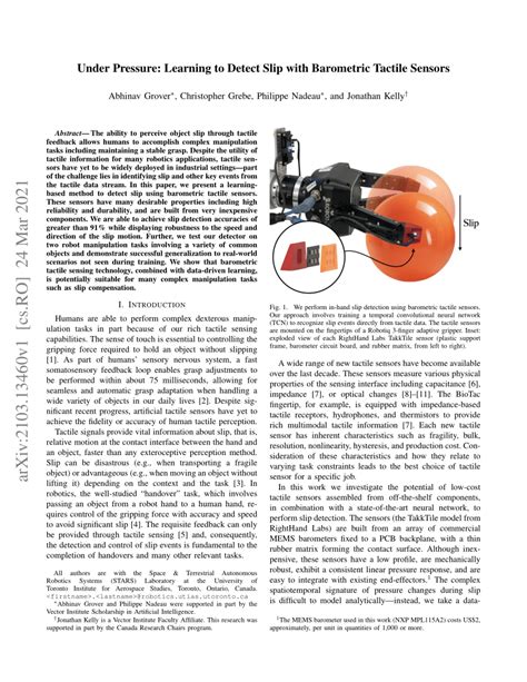 Pdf Under Pressure Learning To Detect Slip With Barometric Tactile Sensors