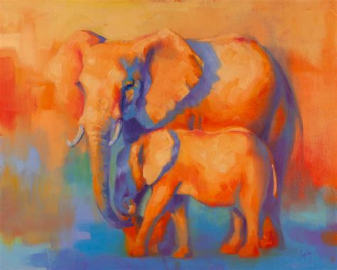 Catherine Ingleby Elephant And Calf Original Wildlife Portrait