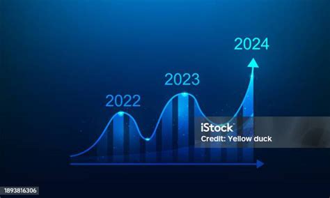비즈니스 그래프 거래 2024 파란색 배경에 투자 증가 차트 화살표 성장 디지털 기술 벡터 일러스트 환상적인 디자인입니다 그래프에 대한 스톡 벡터 아트 및 기타 이미지