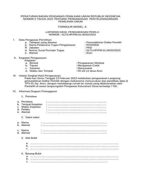 Laporan Pengawasan Pemilu Aron 2023 Pdf