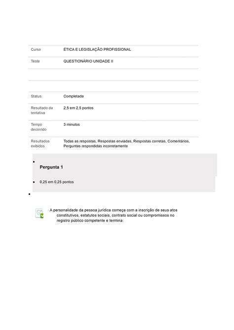 Atividade 2 Unidade 02 Curso Ética E LegislaÇÃo Profissional Teste