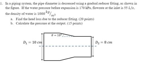 Solved 1 In A Piping System The Pipe Diameter Is Decreased Chegg Com