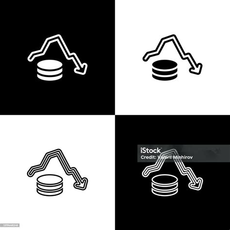 흑백 배경에서 격리된 달러 금리 인하 아이콘설정 비용 절감 다운 화살표와 돈 기호 사업 손실 위기 감소 벡터 0명에 대한 스톡 벡터 아트 및 기타 이미지 Istock