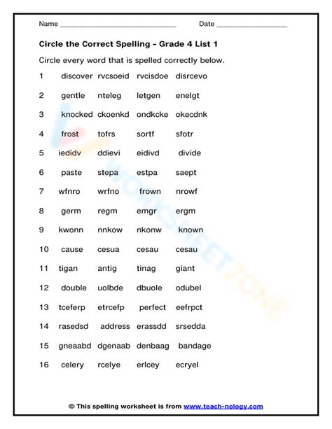 Correcting Spelling Worksheets
