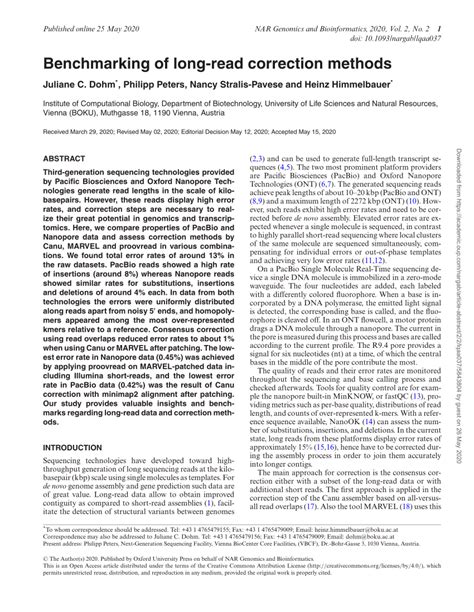 Pdf Benchmarking Of Long Read Correction Methods