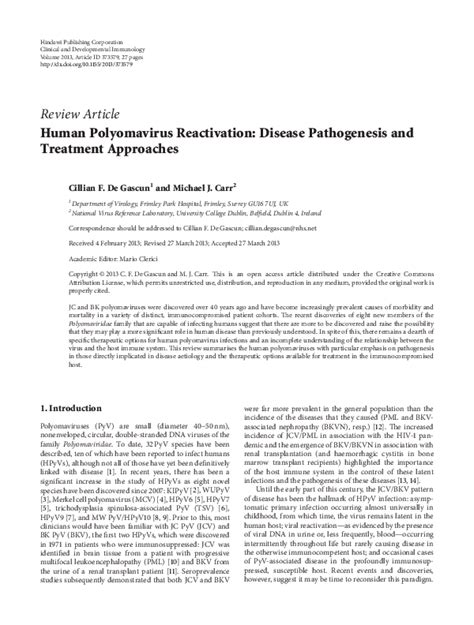 Pdf Human Polyomavirus Reactivation Disease Pathogenesis And
