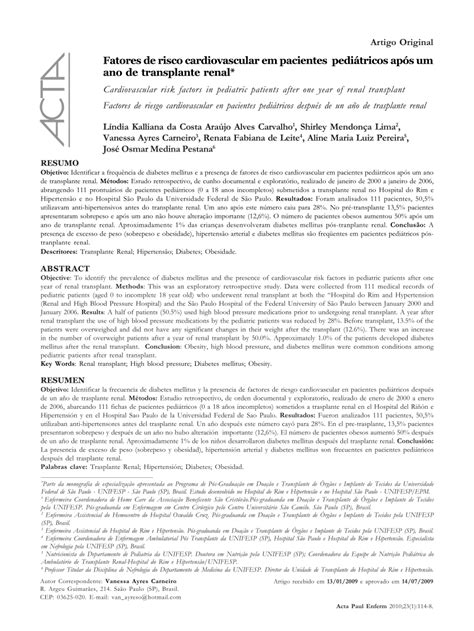 Pdf Fatores De Risco Cardiovascular Em Pacientes Pediátricos Após Um
