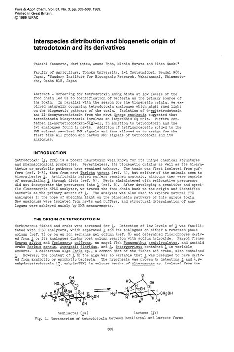 Pdf Interspecies Distribution And Biogenetic Origin Of Tetrodotoxin And Its Derivatives