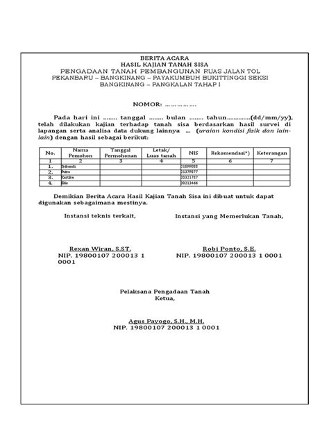 Xxxiv Format Berita Acara Hasil Kajian Tanah Sisa Pdf