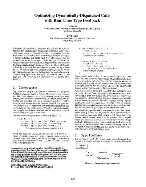 Pdf Optimizing Dynamically Dispatched Calls With Run Time Type Feedback