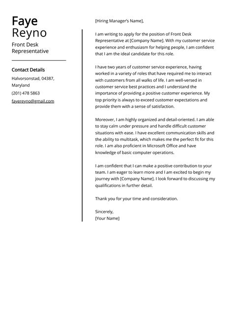 Front Desk Representative Cover Letter Example Free Guide