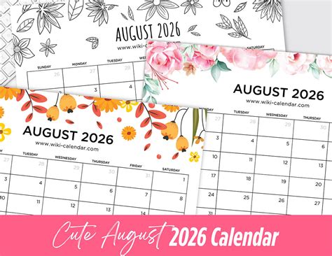 August 2026 Calendar Printable Templates And More
