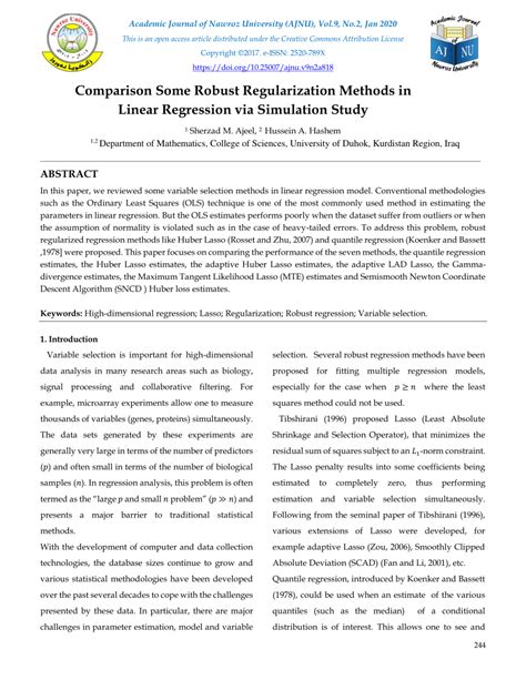 Pdf Comparison Some Robust Regularization Methods In Linear