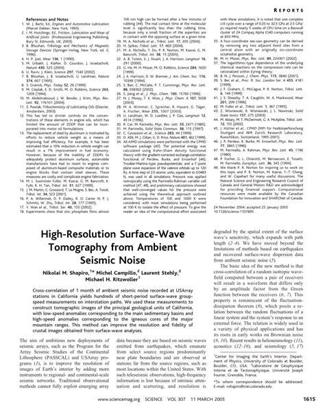 Pdf High Resolution Surface Wave Tomography From Ambient Seismic Noise
