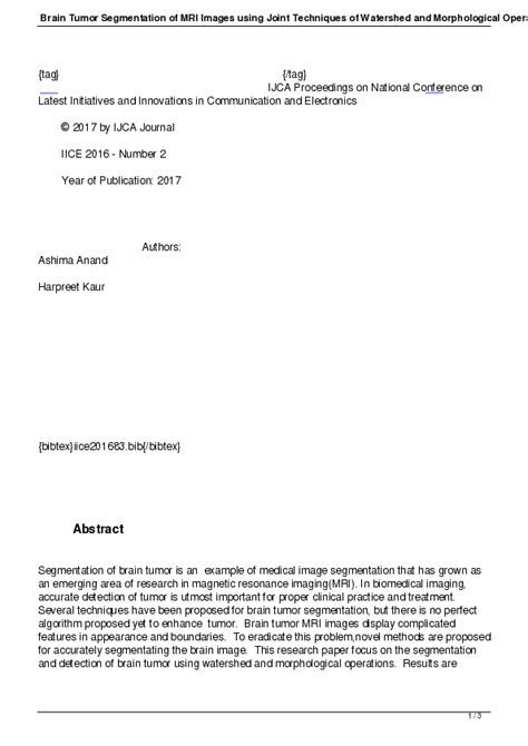 Pdf Brain Tumor Segmentation Of Mri Images Using Joint Techniques Of Watershed And