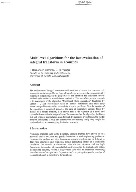 Pdf Multilevel Algorithms For The Fast Evaluation Of Integral