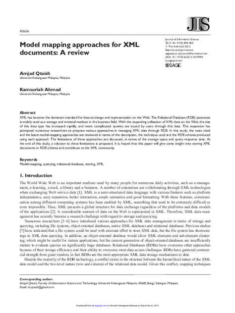 Pdf Model Mapping Approaches For Xml Documents A Review