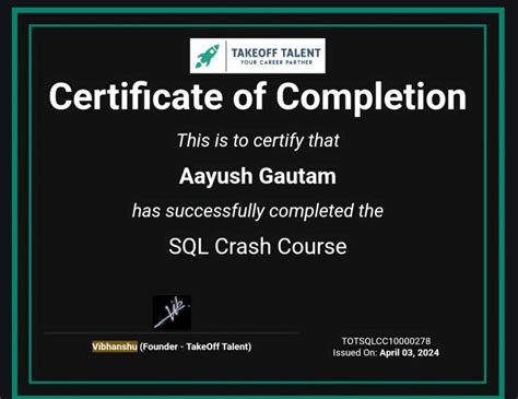 Completion Of Sql Crash Course Aayush Gautam Posted On The Topic