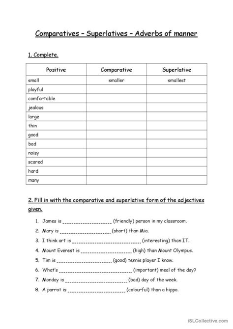 Adverb Comparative And Superlative Exercises