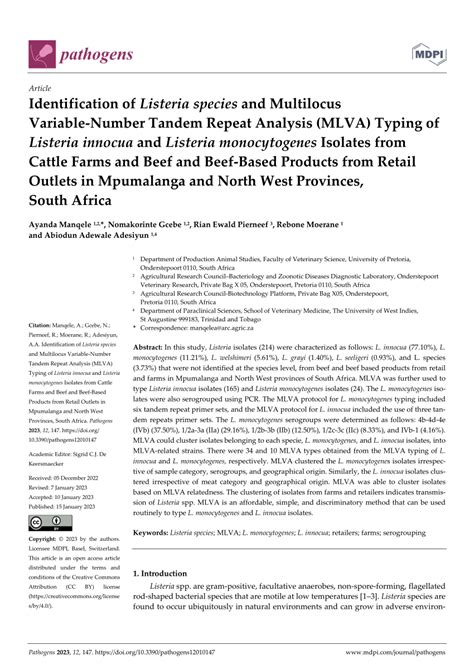 Pdf Identification Of Listeria Species And Multilocus Variable Number Tandem Repeat Analysis