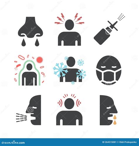Rhinitis Icons Set Symptoms Treatment Icons Set Vector Signs For