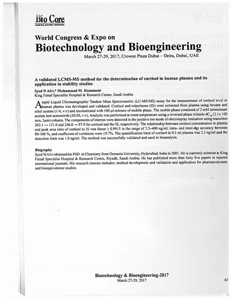 Pdf A Validated Lcms Ms Method For The Determination Of Cortisol In Human Plasma And Its