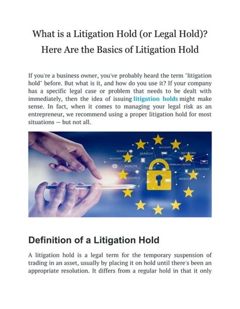 What Is A Litigation Hold Or Legal Hold Here Are The Basics Of Litigation Hold