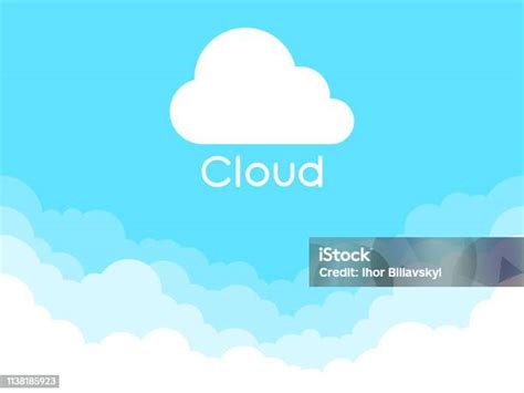 파란색 배경에 고립 된 구름 로고입니다 얇은 라인 로고 또는 아이콘입니다 구름의 경계 간단한 현대 만화 디자인입니다 평면 스타일 벡터 일러스트입니다 구름에 대한 스톡 벡터