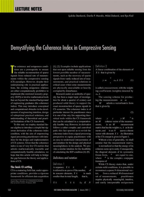 Pdf Demystifying The Coherence Index In Compressive Sensingmandic Ls Dpm Et Al Coherence