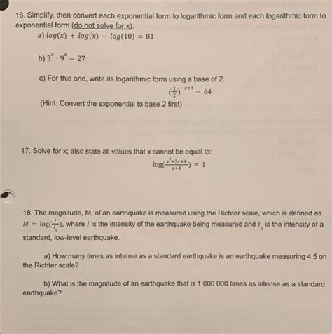 Solved 16 Simplify Then Convert Each Exponential Form To