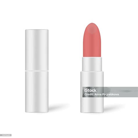 실버 튜브에 빨간 립스틱입니다 개폐 립 루즈 흰색 배경에 고립 벡터 일러스트 레이 션 3차원 형태에 대한 스톡 벡터 아트 및 기타 이미지 Istock